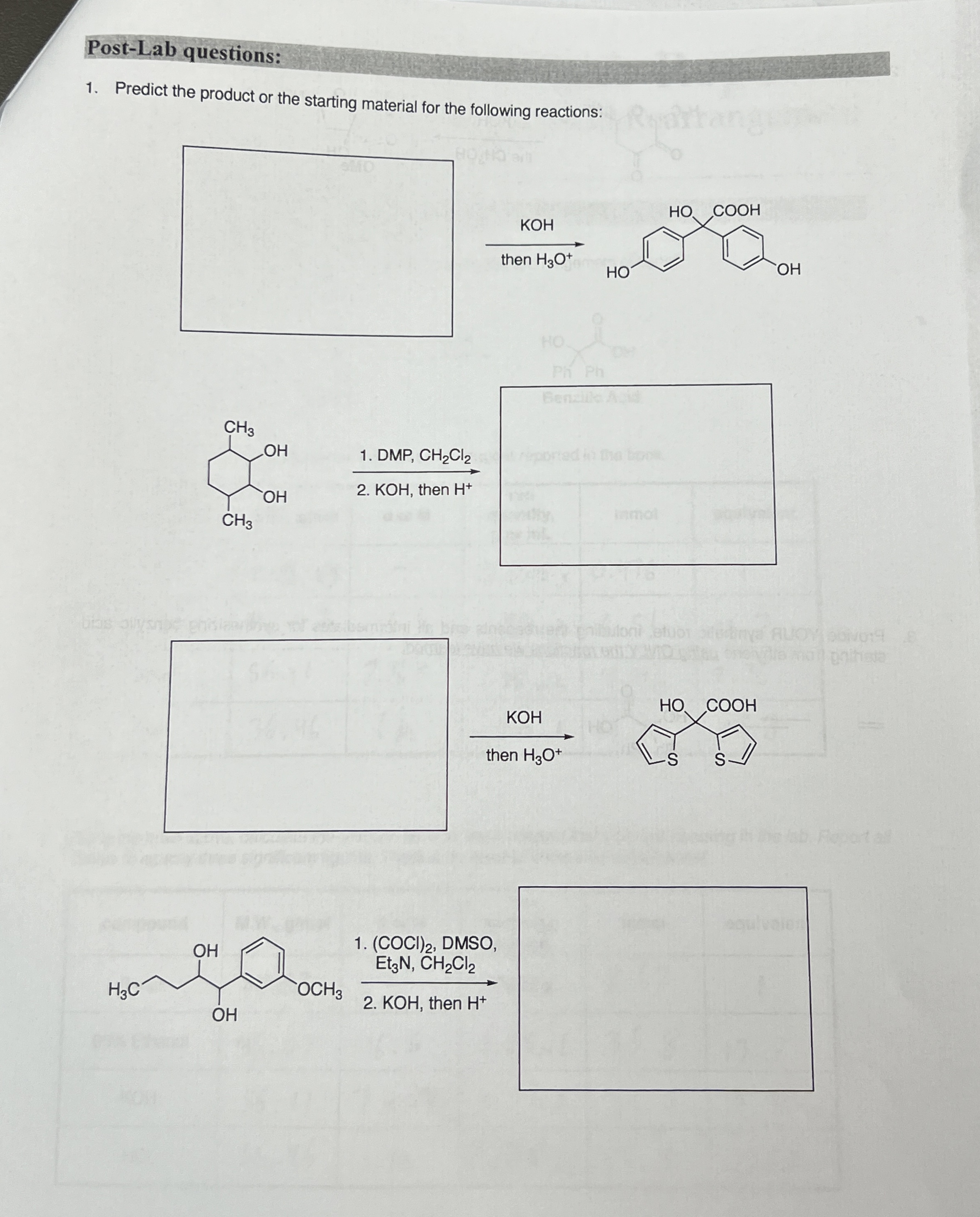 Solved Post-Lab questions:Predict the product or the | Chegg.com