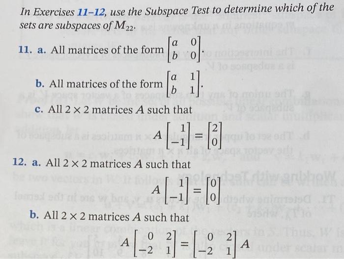 Solved In Exercises 11-12, use the Subspace Test to | Chegg.com
