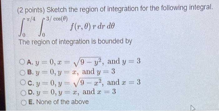 Solved (2 points) Sketch the region of integration for the | Chegg.com