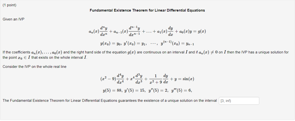 Solved (1 ﻿point)Fundamental Existence Theorem for Linear | Chegg.com