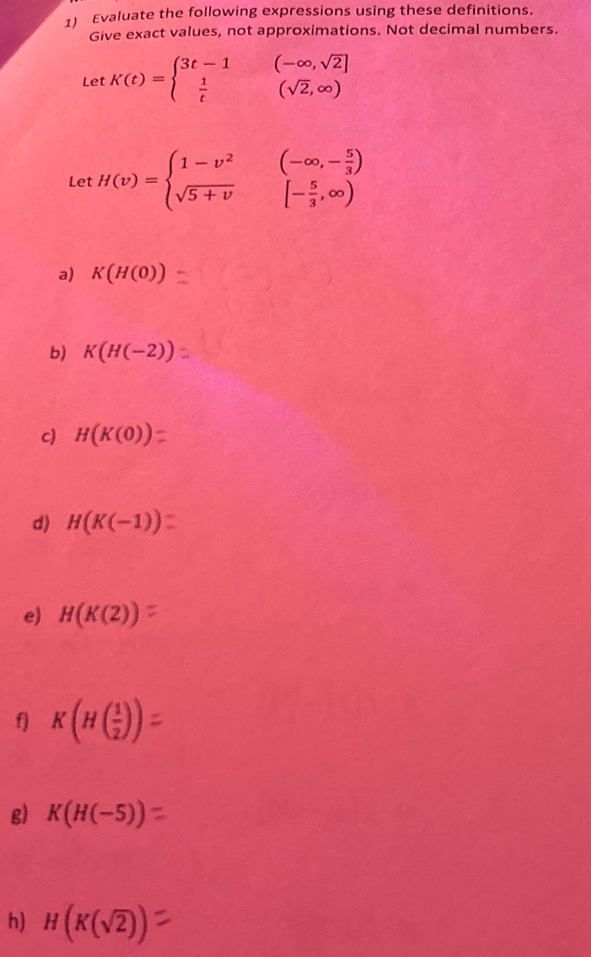 Solved Evaluate the following expressions using these | Chegg.com