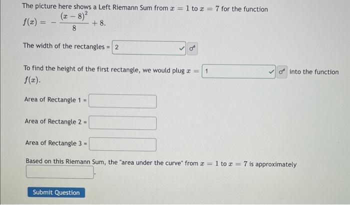 Solved The picture here shows a Left Riemann Sum from x=1 to | Chegg.com