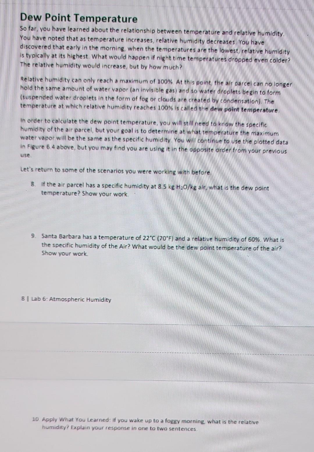 Solved Dew Point Temperature So far, you have learned about | Chegg.com