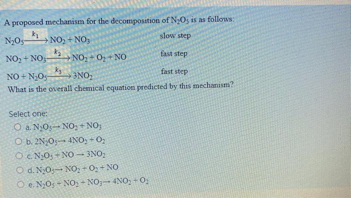 Solved A proposed mechanism for the decomposition of N2O5 is | Chegg.com