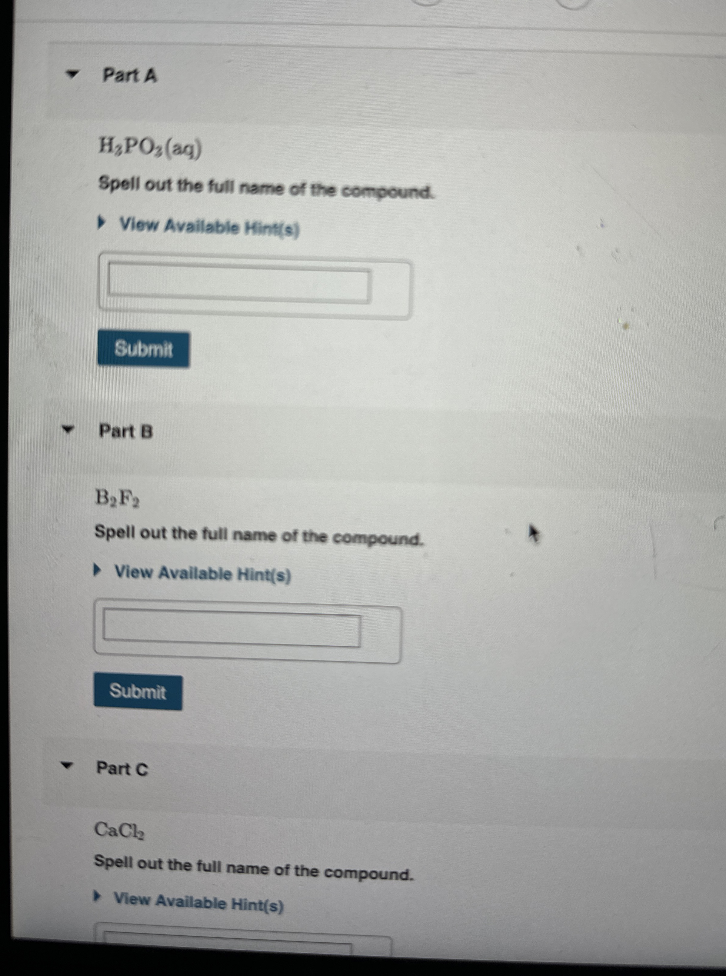 Solved Part AH2PO3(aq)Spell out the full name of the | Chegg.com