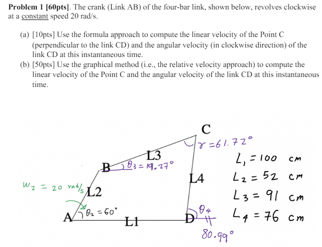 Solved Problem 1[60pts]. ﻿The crank (Link AB) ﻿of the | Chegg.com
