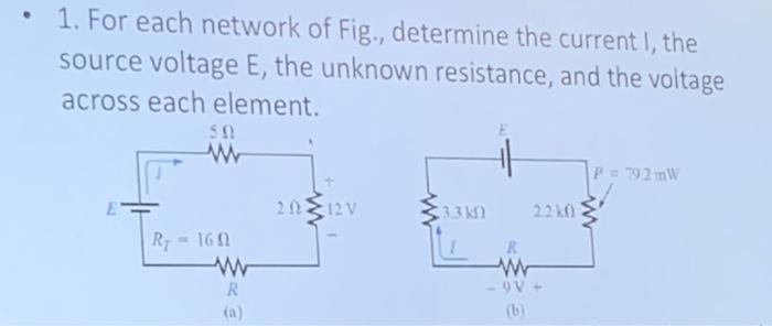Solved 1. For each network of Fig., determine the current I, | Chegg.com