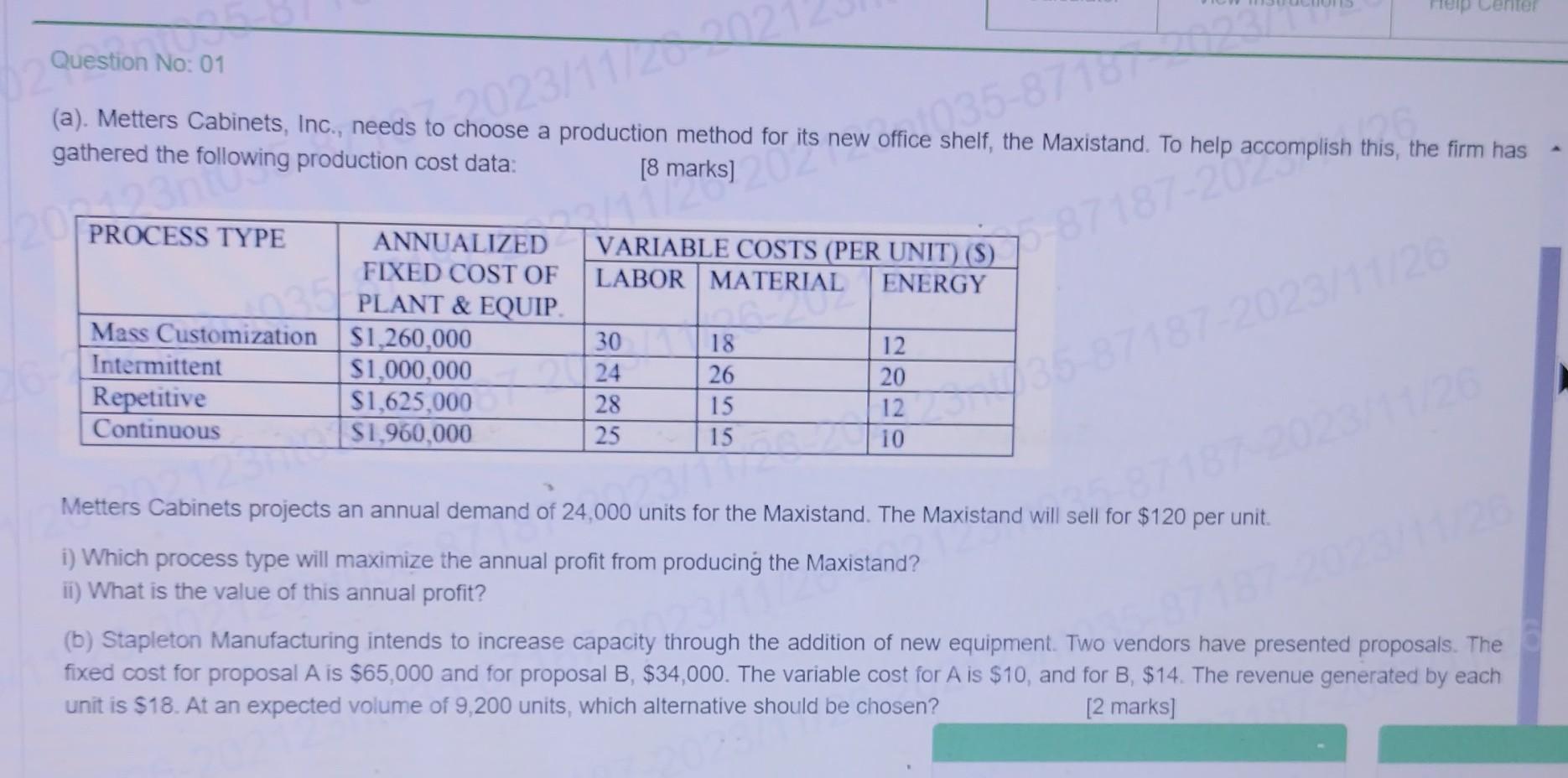 Solved (a). Metters Cabinets, Inc., needs to choose a | Chegg.com