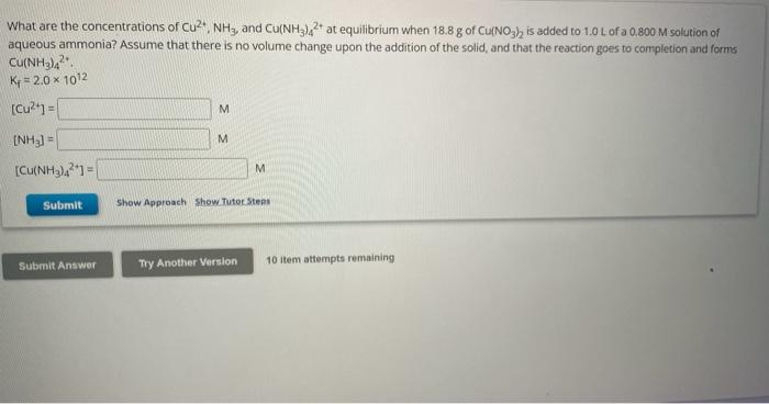 Solved What are the concentrations of Cu2+,NH3, and | Chegg.com