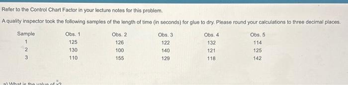 Solved Refer to the Control Chart Factor in your lecture | Chegg.com