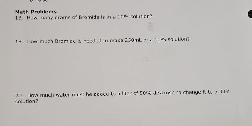 Solved Math Problems18. ﻿How many grams of Bromide is in a | Chegg.com