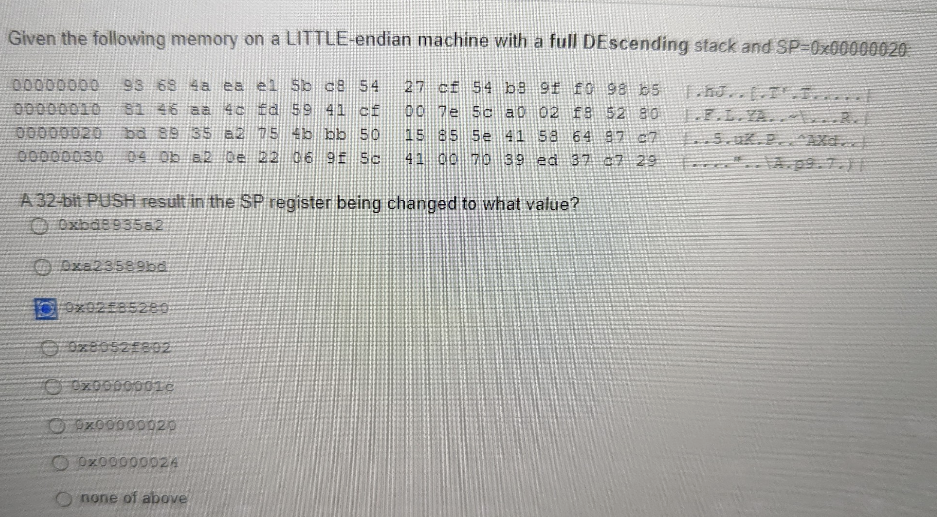 Solved Given the following memory on a BIG-endian machine | Chegg.com