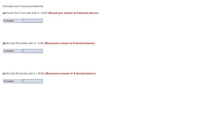 Solved Calculate each Poisson probability: (a) Fewer than 11 | Chegg.com