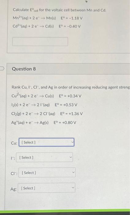 Solved Calculate E′ cell for the voltaic cell between Mn and | Chegg.com