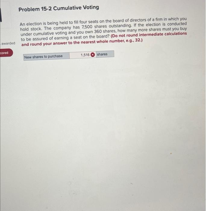 Solved Problem 15-2 Cumulative Voting An election is being | Chegg.com