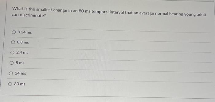 Solved What is the smallest change in an 80 ms temporal | Chegg.com