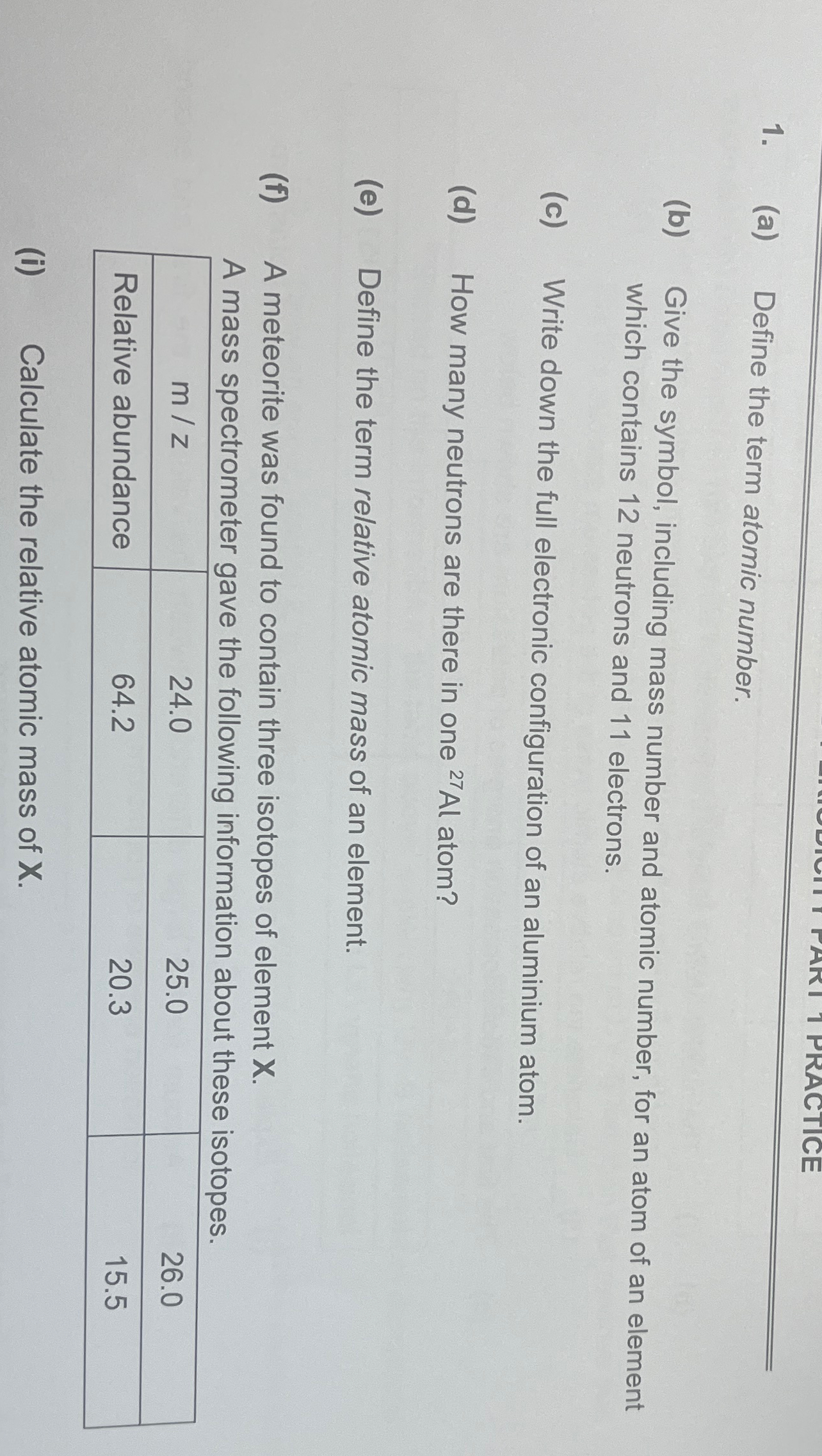 Solved (a) ﻿Define the term atomic number.(b) ﻿Give the | Chegg.com