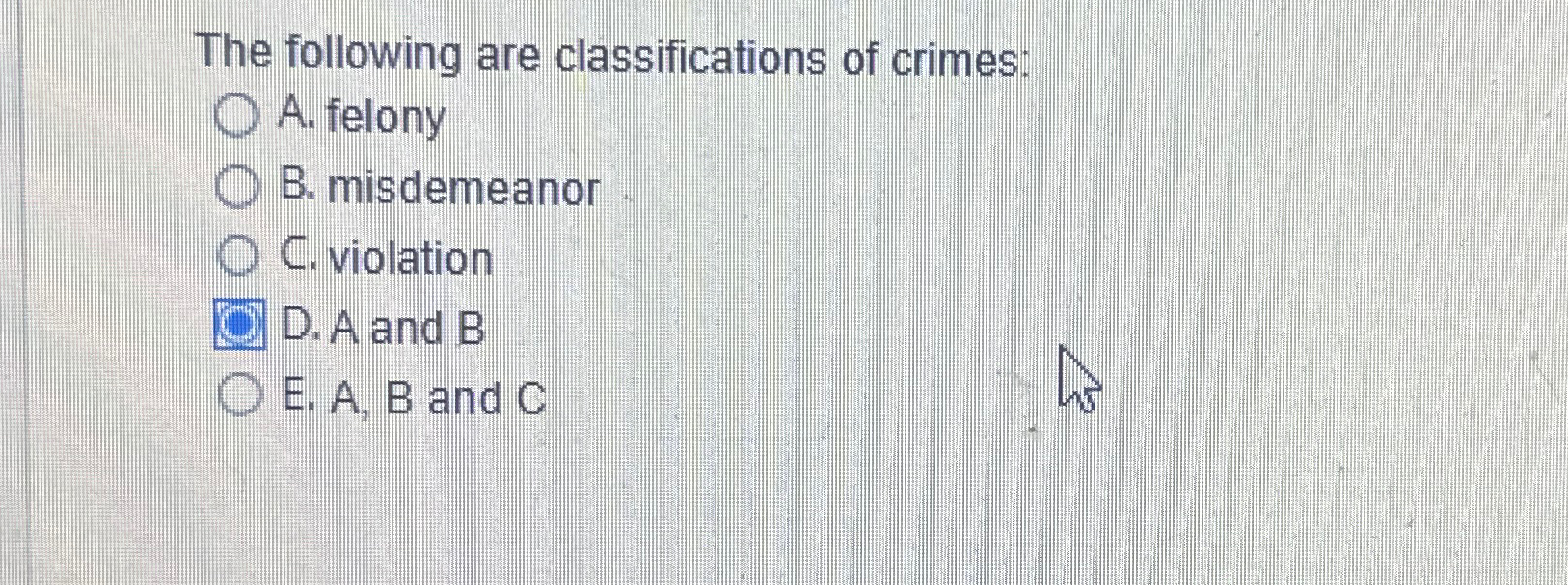 Solved The following are classifications of crimes:A. | Chegg.com