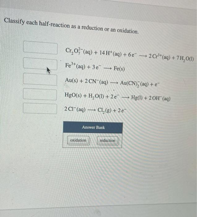 Solved Classify each half-reaction as a reduction or an | Chegg.com