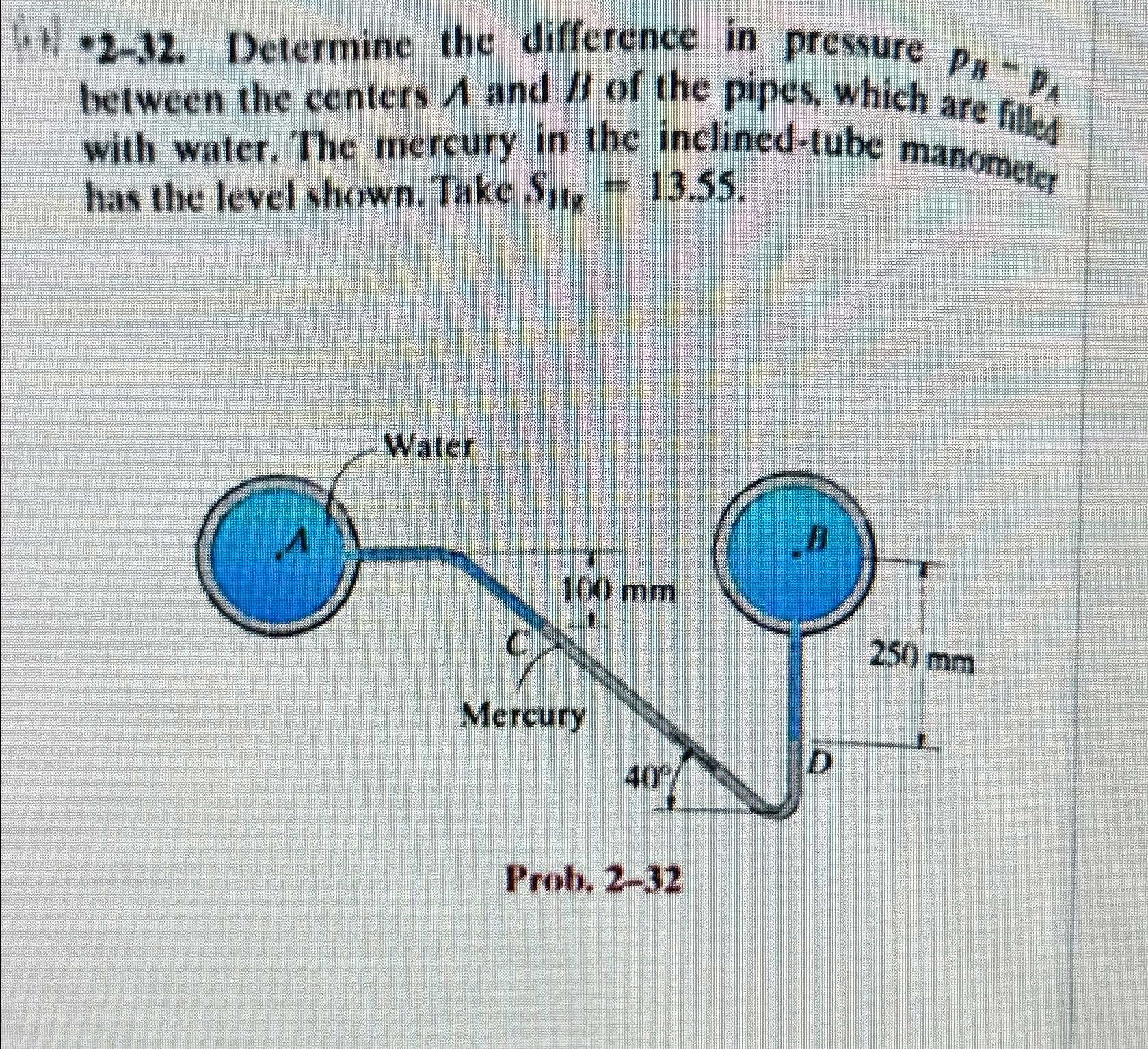 Solved |1, * 2-32. Determine the difference in pressure | Chegg.com