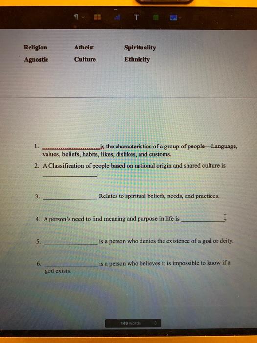 T Cultural Competence Worksheet Religion Beliefs | Chegg.com