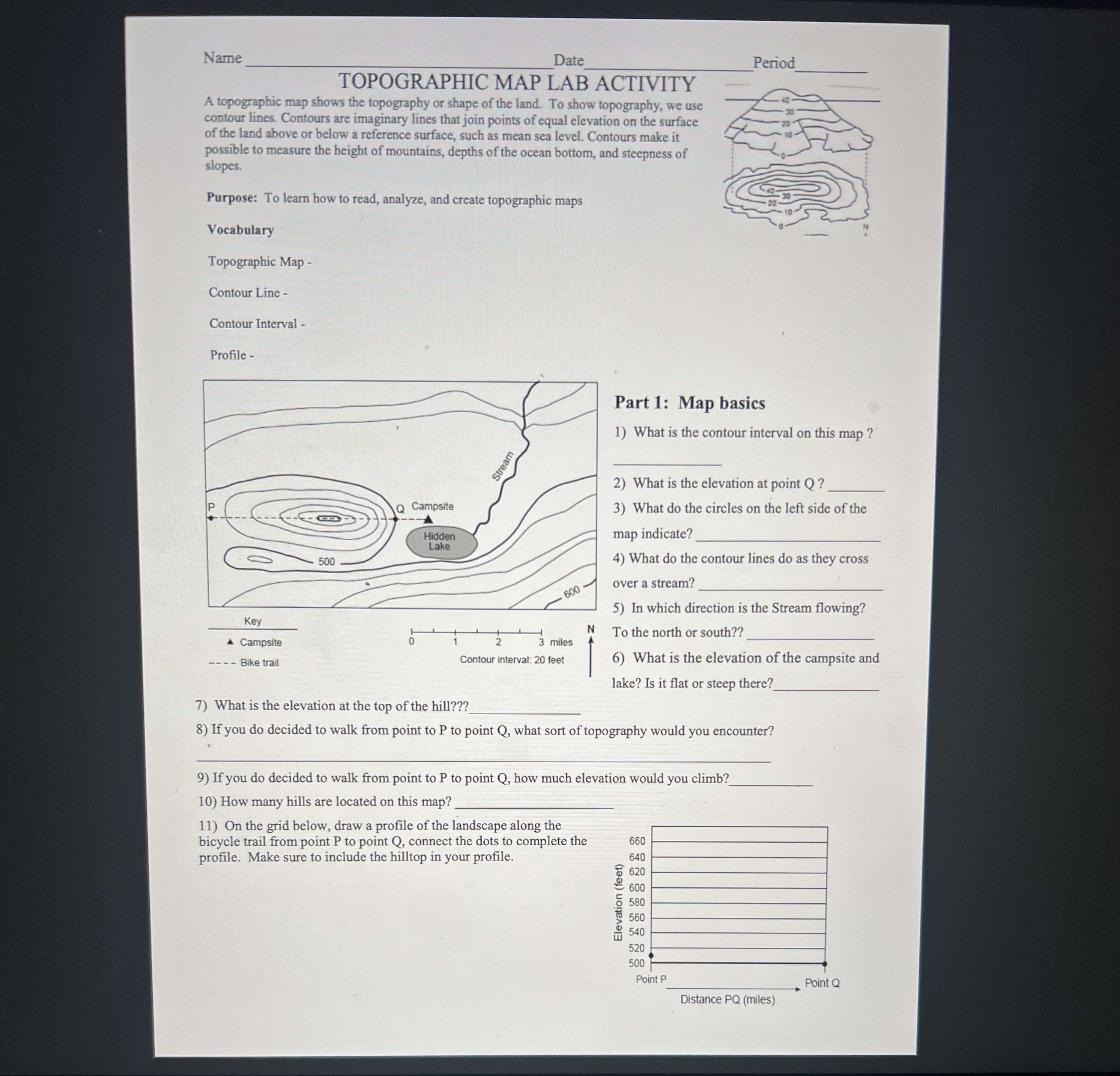 Solved Name q, ﻿Date q, ﻿PeriodTOPOGRAPHIC MAP LAB ACTIVITYA | Chegg.com