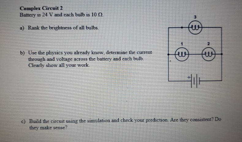 Solved Complex Circuit 2 Battery is 24 V and each bulb is 10 | Chegg.com