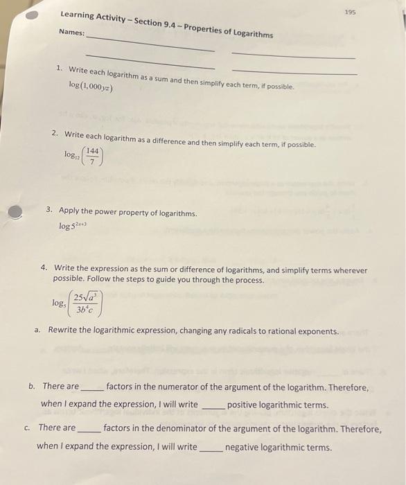 Solved Learning Activity - Section 9.4-Properties of | Chegg.com