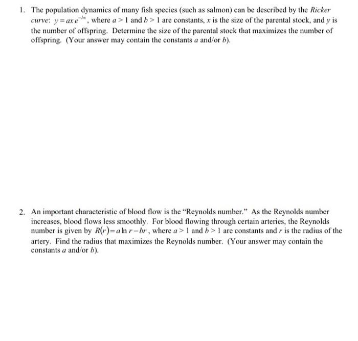 Solved 1. The population dynamics of many fish species (such | Chegg.com