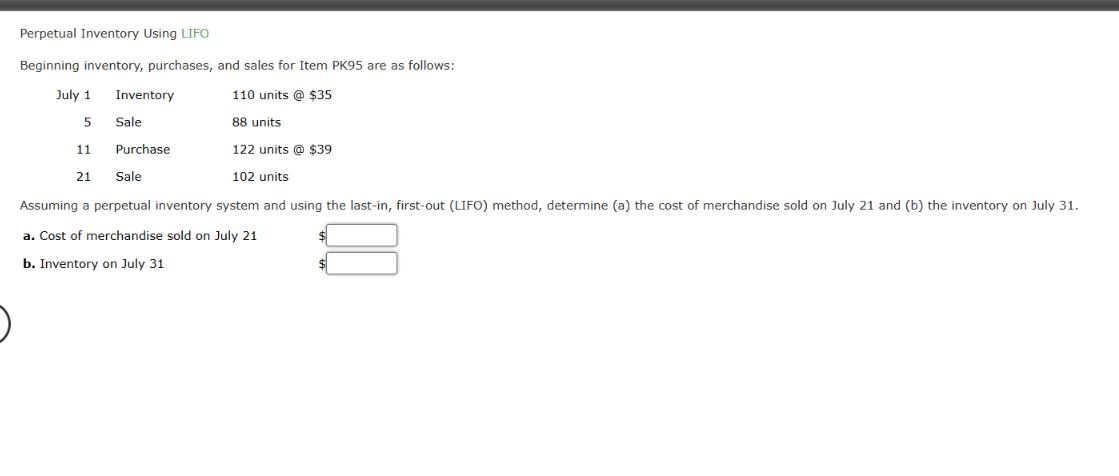 Solved Perpetual Inventory Using LIFOBeginning inventory, | Chegg.com