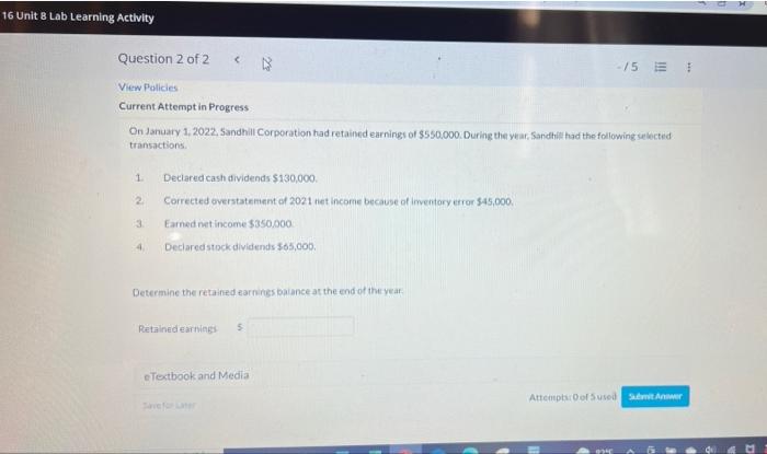 Solved 16 Unit 8 Lab Learning Activity Question 2 of 2 -15 1 | Chegg.com