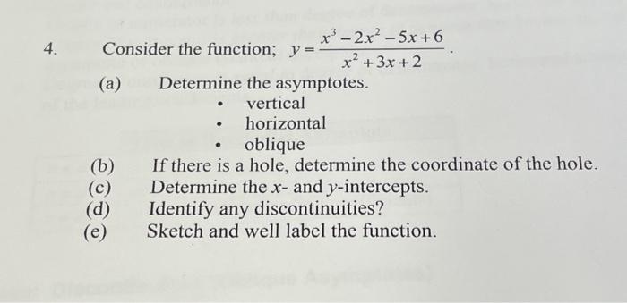 Solved Consider the function; y=x2+3x+2x3−2x2−5x+6. (a) | Chegg.com
