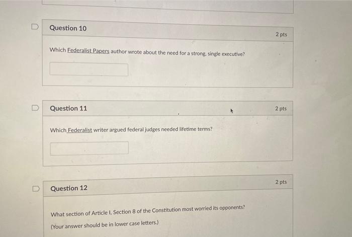 Solved D Question 10 2 pts Which Federalist Papers author | Chegg.com Solved D Question 10 2 pts Which Federalist Papers author | Chegg.com