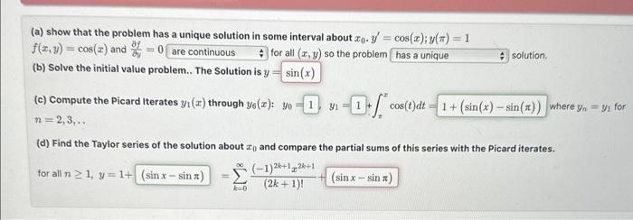 Solved (a) show that the problem has a unique solution in | Chegg.com