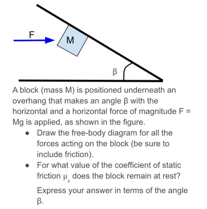 Solved A block (mass M) is positioned underneath an overhang | Chegg.com