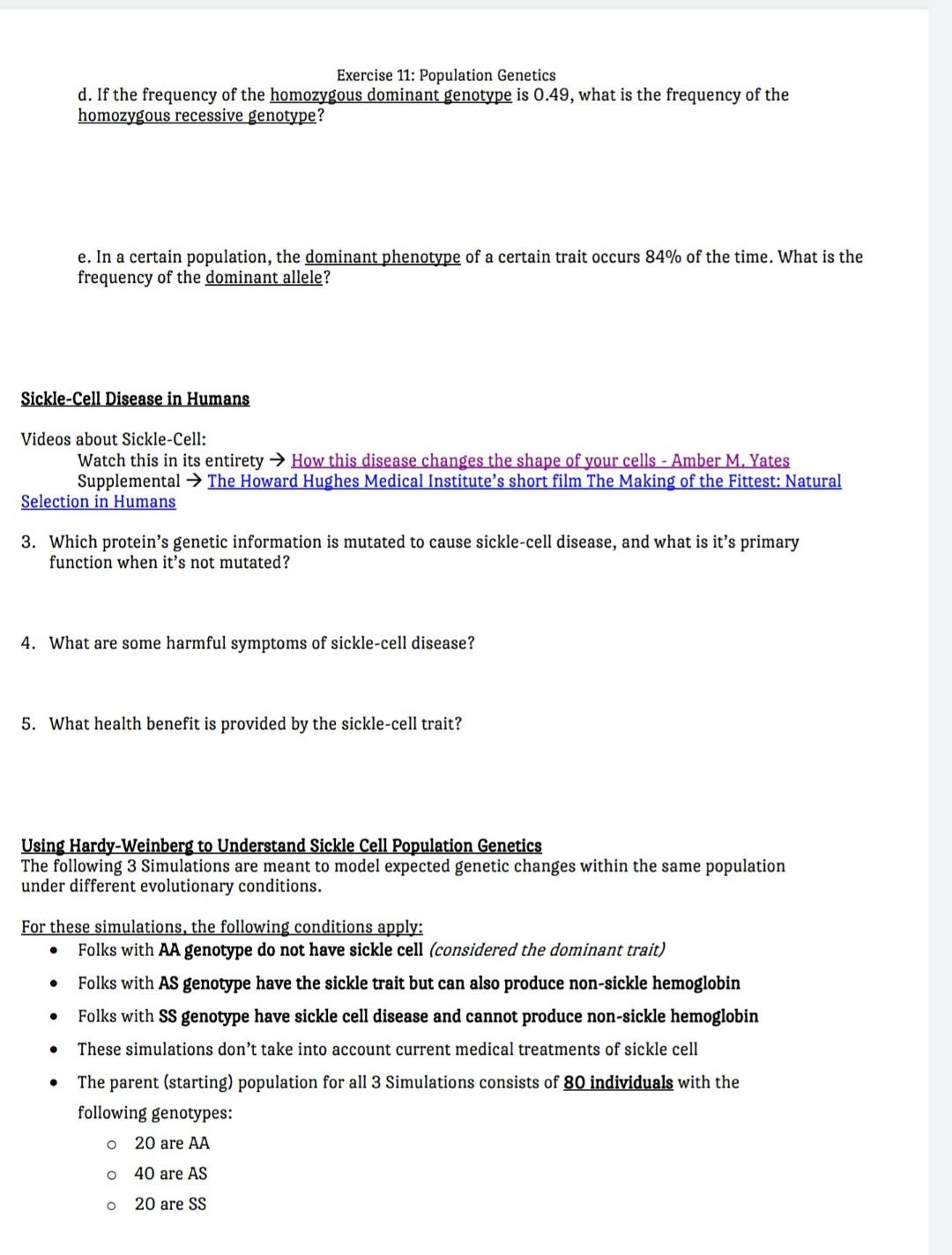 Solved Exercise 11: Population Genetics SIMULATION 3 - | Chegg.com