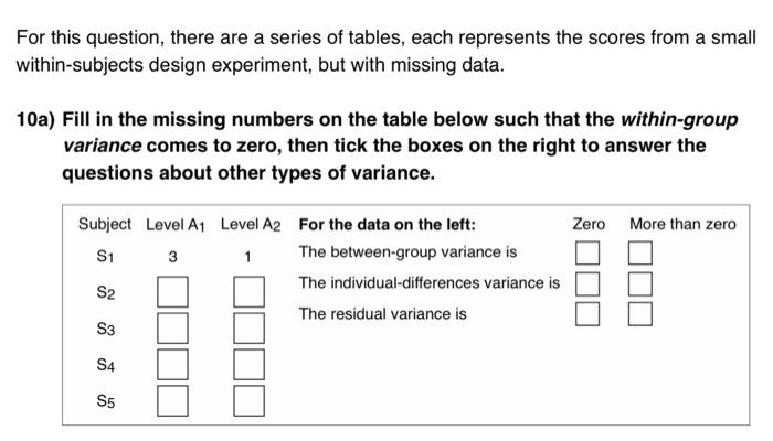 For this question, there are a series of tables, each | Chegg.com
