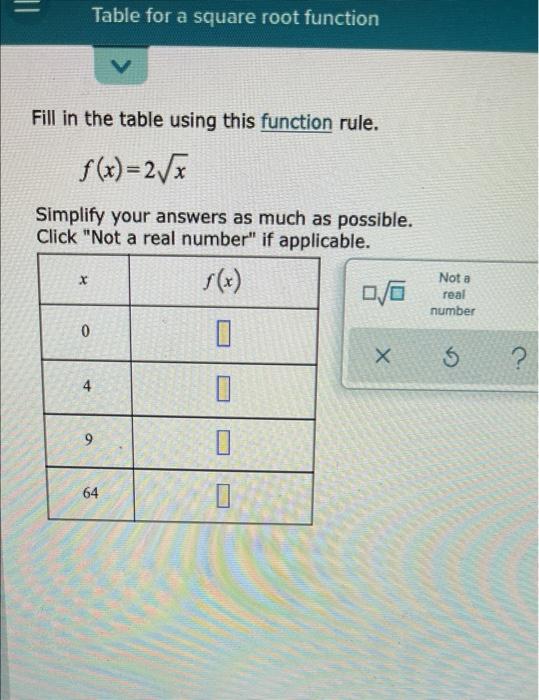 Solved = Table for a square root function a Fill in the | Chegg.com