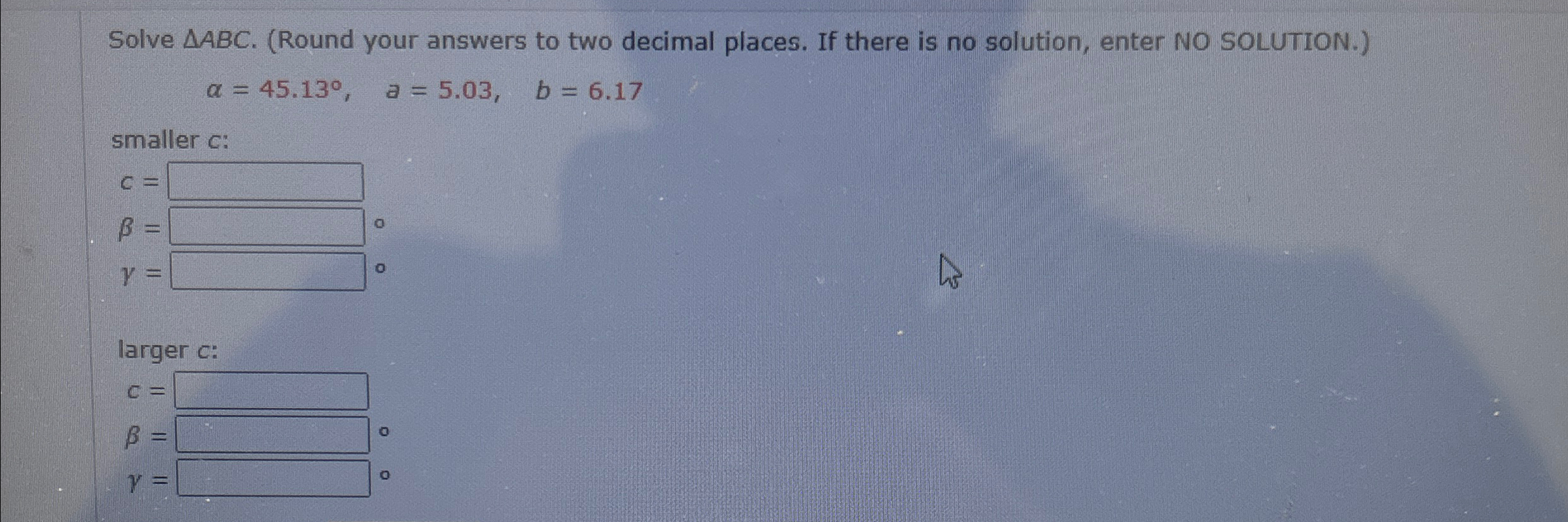 Solved Solve Delta ABC. (Round your answers to two decimal | Chegg.com