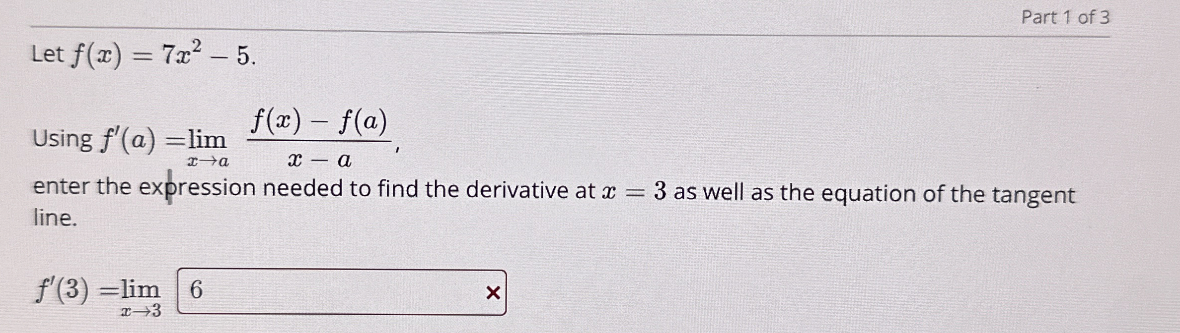 Solved Part 1 ﻿of 3Let f(x)=7x2-5.Using | Chegg.com