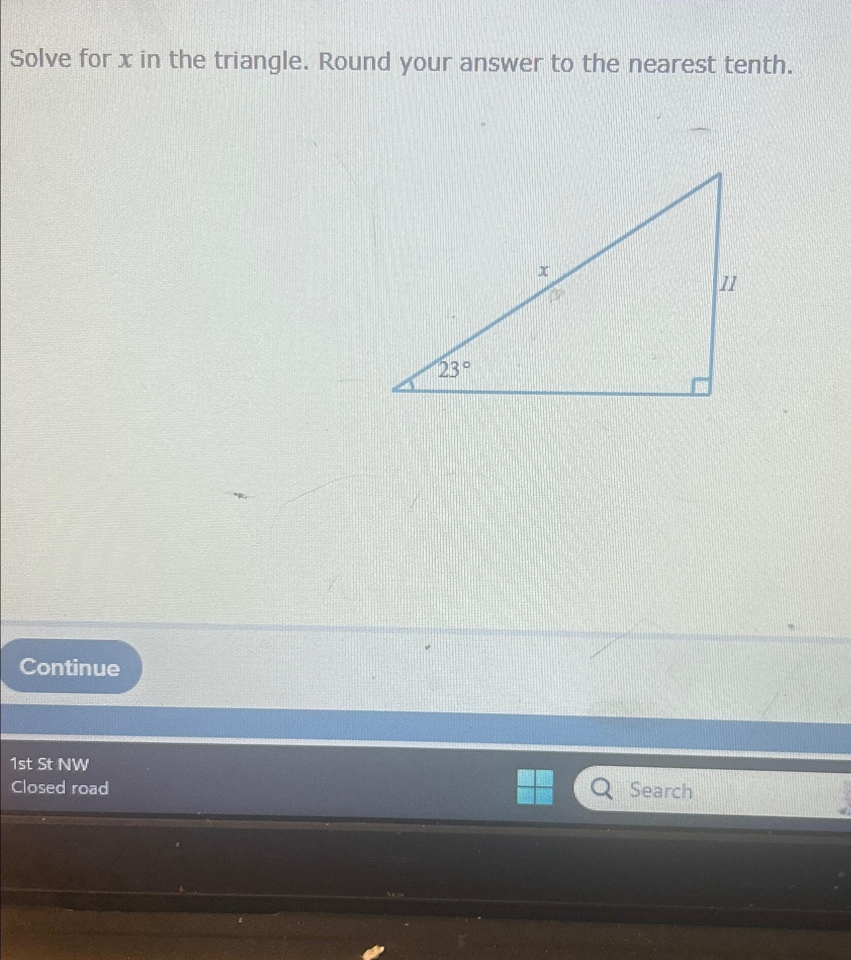 Solved Solve for x ﻿in the triangle. Round your answer to | Chegg.com