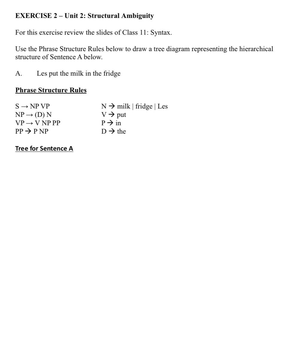EXERCISE 2 - ﻿Unit 2: Structural AmbiguityFor this | Chegg.com