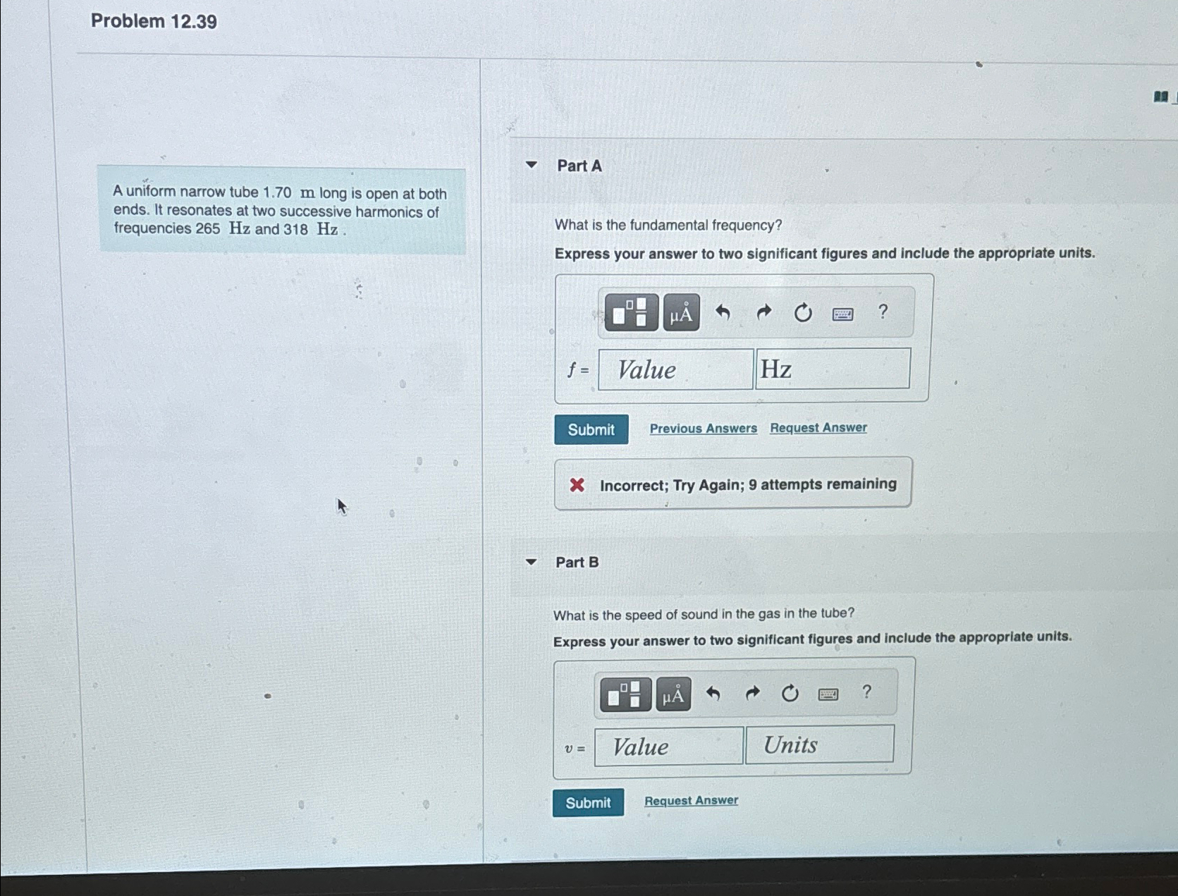 Solved Problem 12.39A uniform narrow tube 1.70m ﻿long is | Chegg.com
