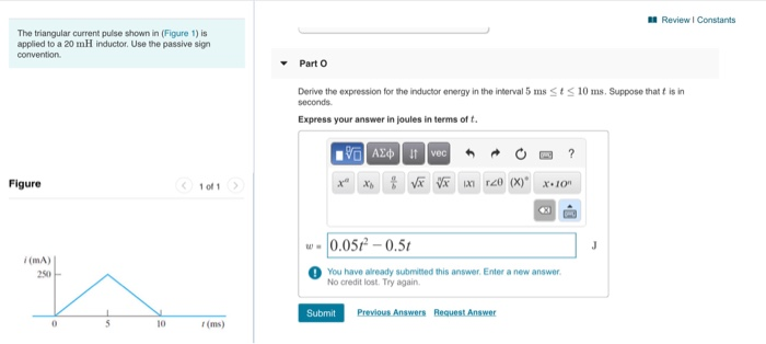 Solved Review Constants The triangular current pulse shown | Chegg.com