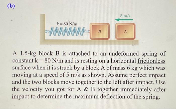 Solved (b) A 1.5-kg block B is attached to an undeformed | Chegg.com