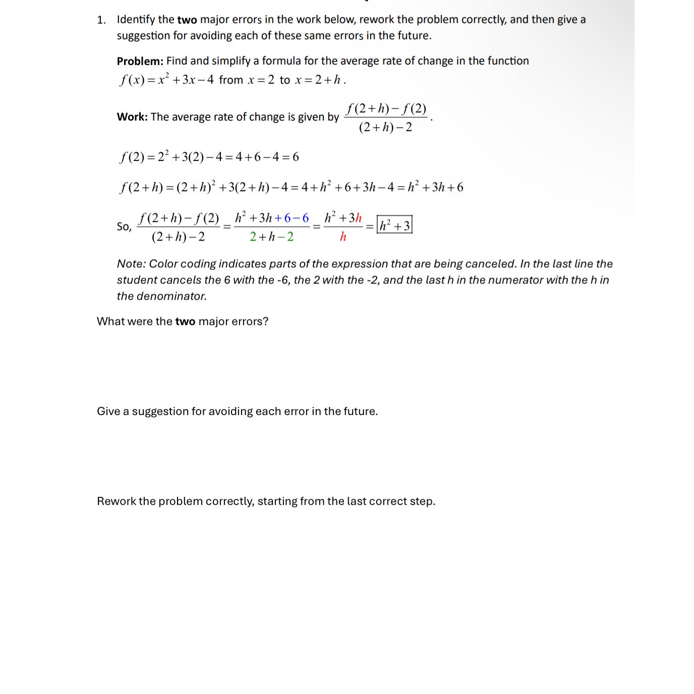 Solved Identify the two major errors in the work below, | Chegg.com