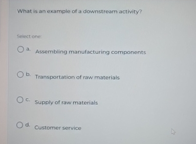 Solved What is an example of a downstream activity?Select | Chegg.com