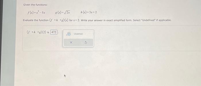 Solved Given the functions: f(x)=x^3-5x g(x)=√2x h(x)=3x+2 | Chegg.com