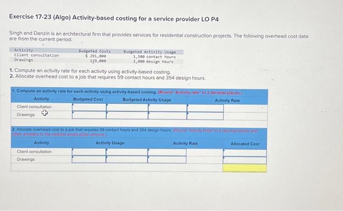 Solved Exercise 17-23 (Algo) Activity-based costing for a | Chegg.com