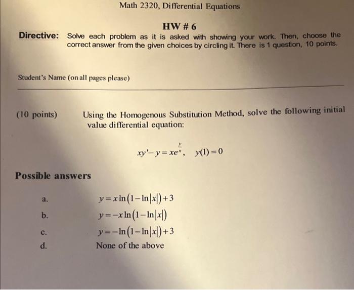 Solved HW # 6 Directive: Solve each problem as it is asked | Chegg.com